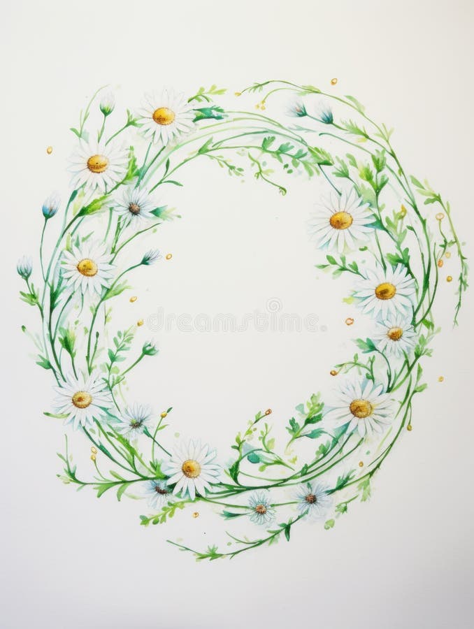 Whimsical Watercolor Daisy Chain in Circular Design AI Generated Stock ...