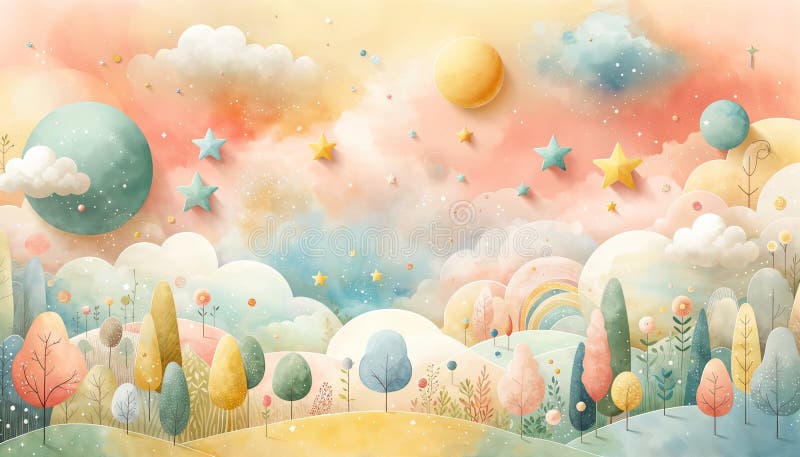 Whimsical Watercolor Dreamscape with Celestial Motifs - AI Generated ...