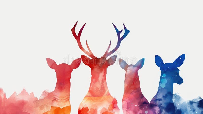 Whimsical Watercolor Galaxy Animal Silhouettes Stock Illustration ...