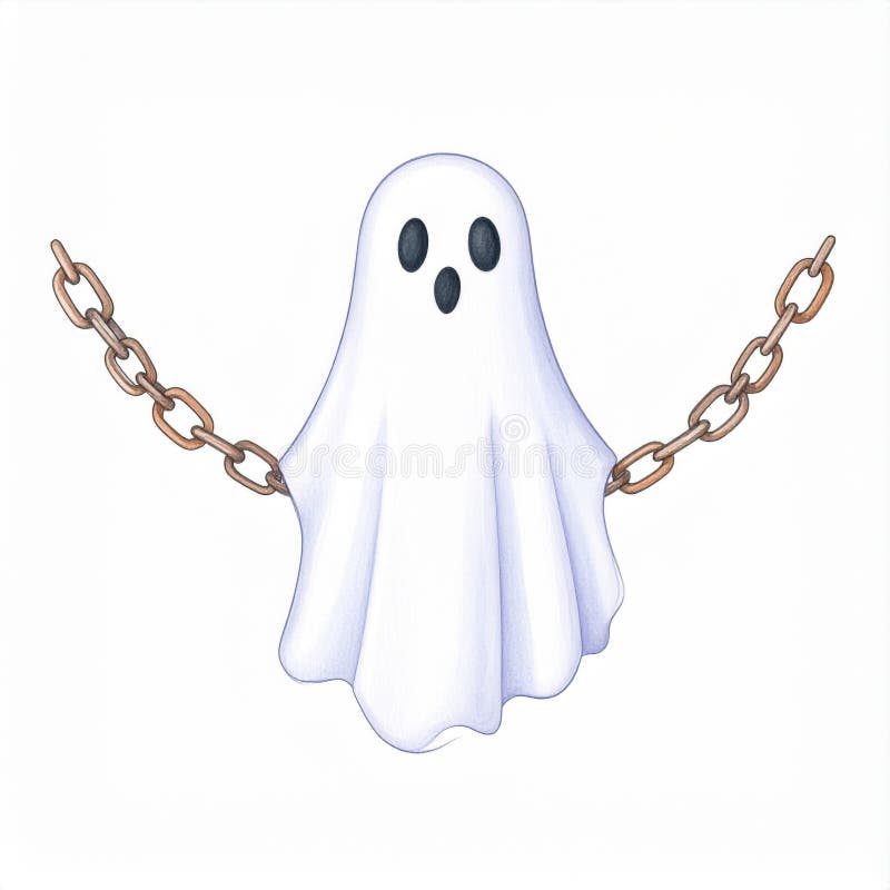 Whimsical Watercolor Ghost with Brown Chains Stock Illustration ...
