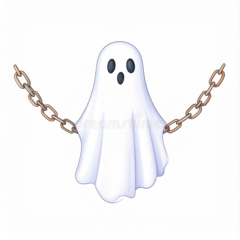Whimsical Watercolor Ghost with Brown Chains Stock Illustration ...