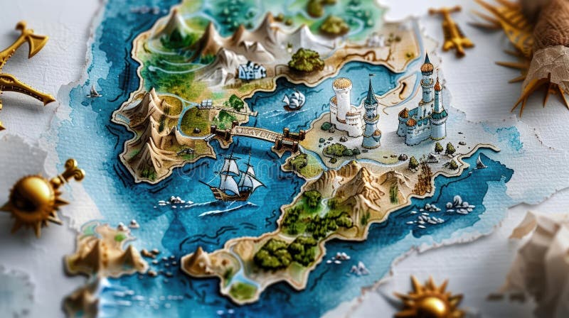 Whimsical Watercolor Illustration of Fantasy Map Stock Illustration ...