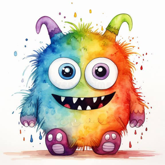 Whimsical Watercolor Monster Taking Flight Stock Illustration ...