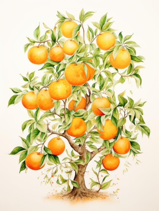 Whimsical Watercolor Orange Tree Fruits AI Generated Stock Illustration ...