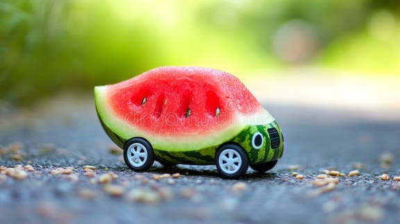 Whimsical Watermelon Car on Summer Road Stock Illustration ...