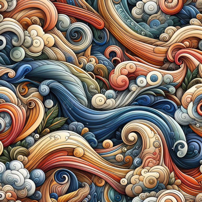Whimsical Wave Pattern with Playful and Imaginative Elements, P Stock ...