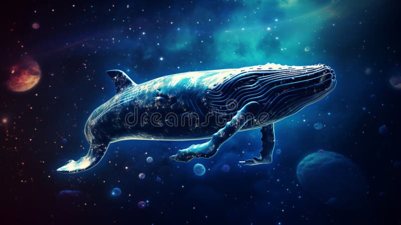 Whimsical Whale in Outer Space Digital Drawing for Creative Projects ...