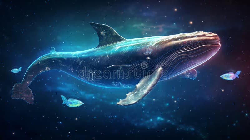 Whimsical Whale in Outer Space Digital Drawing for Creative Projects ...