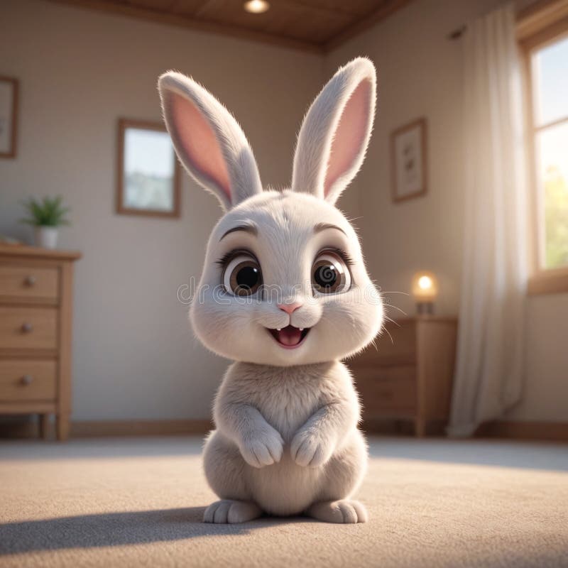 Whimsical White Bunny Cinematic 3D Design for Kids Animation Stock ...