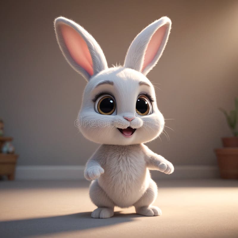 Whimsical White Bunny Cinematic 3D Design for Kids Animation Stock ...