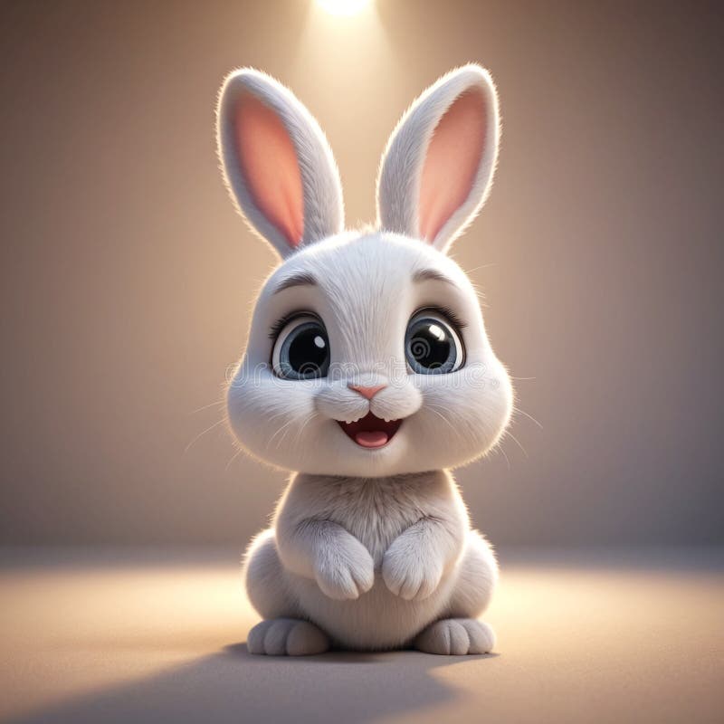 Whimsical White Bunny Cinematic 3D Design for Kids Animation Stock ...