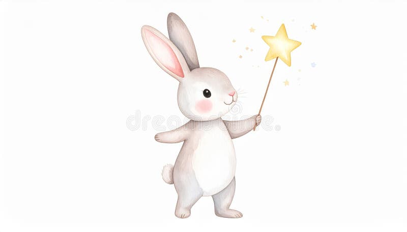 Whimsical White Rabbit Holding a Shining Star, Magical and Adorable ...