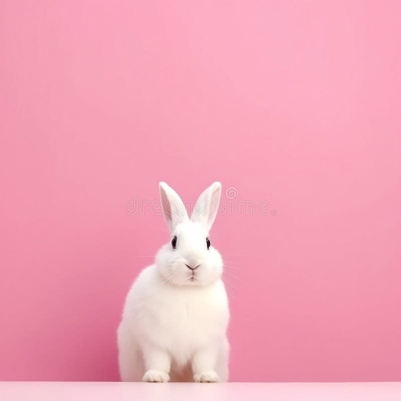 Whimsical White Rabbit on Pink Background. Easter Concept. Generative ...