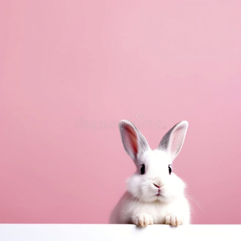 Whimsical White Rabbit on Pink Background. Easter Concept. Generative ...