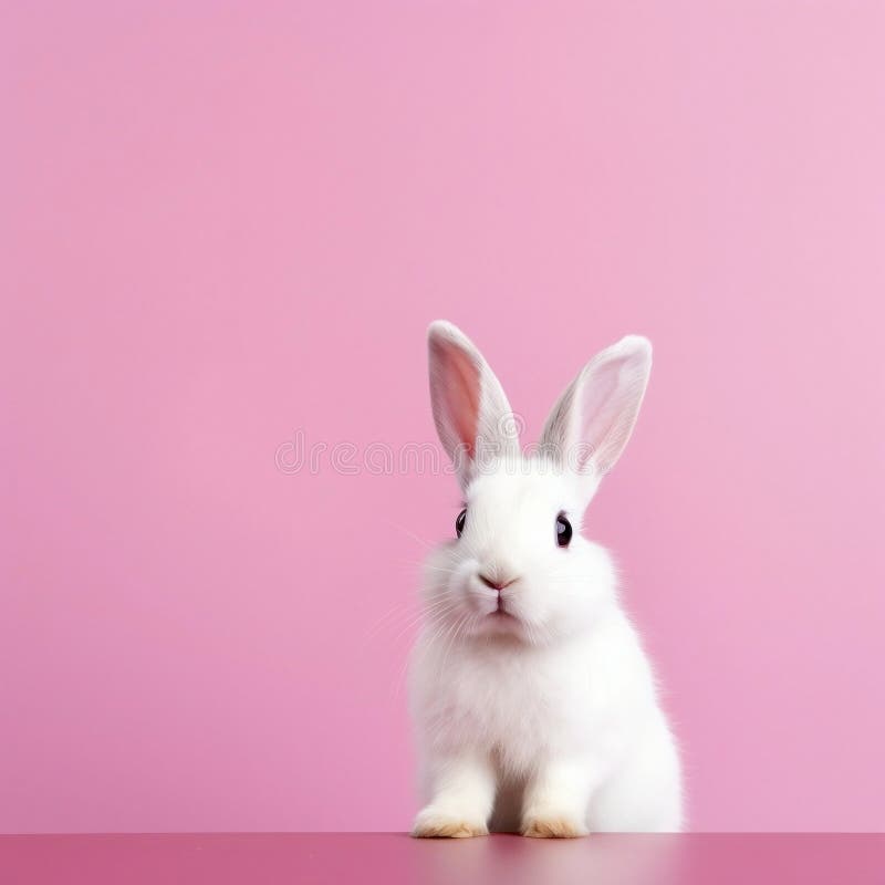 Whimsical White Rabbit on Pink Background. Easter Concept. Generative ...