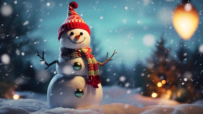A Whimsical Winter Holiday Scene with a Lively Snowman Stock ...