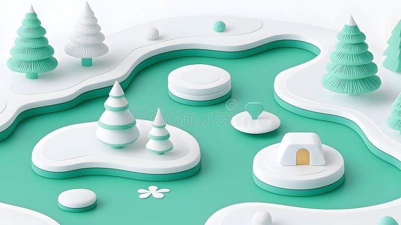 Whimsical Winter Landscape with Pine Trees and Igloo Stock Illustration - Illustration of igloo ...