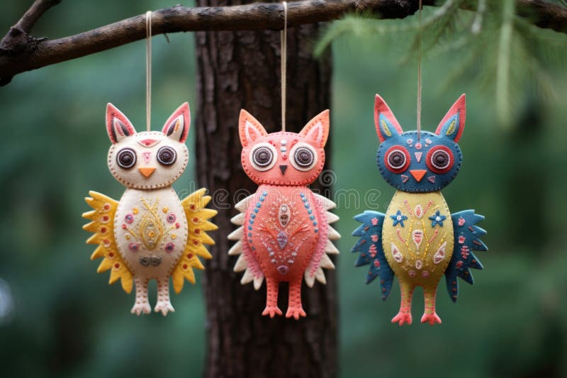 Whimsical Woodland Creatures As Tree Decorations Stock Image - Image of ...