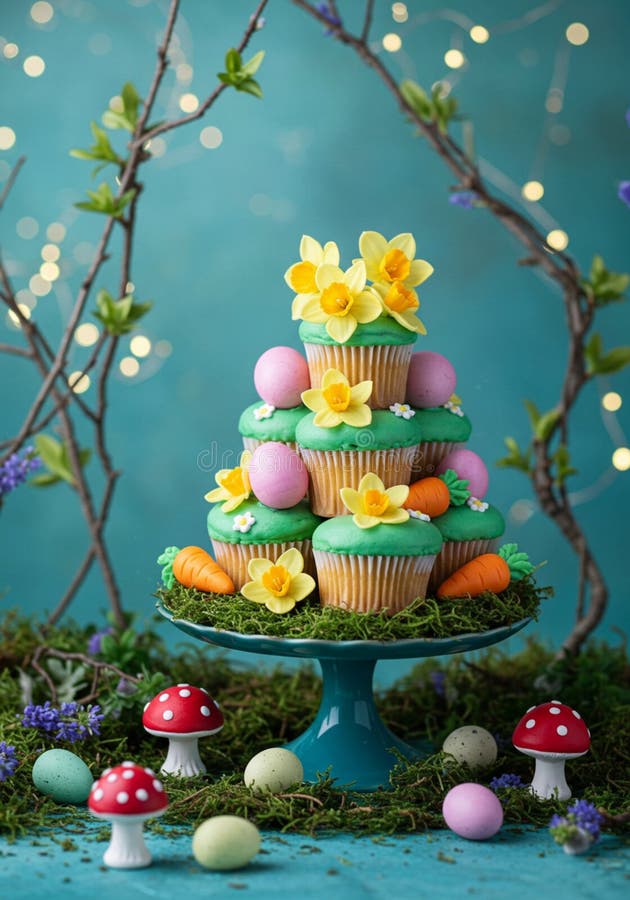 A Whimsical World Filled with Easter Cake Stock Illustration ...