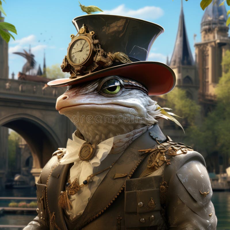 A Dapper Frog in a Top Hat Admires the Clock while Standing by a ...