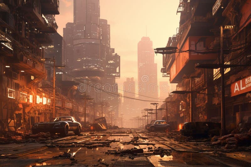 Whimsically Apocalyptic Cityscape Where Street Stock Image - Image of ...