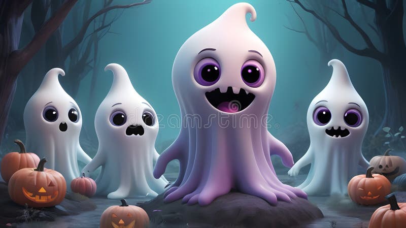 Spirited Halloween Animation with Lively Ghost Creatures Stock ...