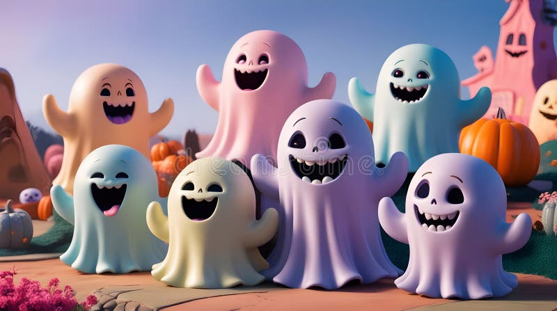 Halloween Fun Quirky Ghostly Characters in 3d Stock Illustration ...