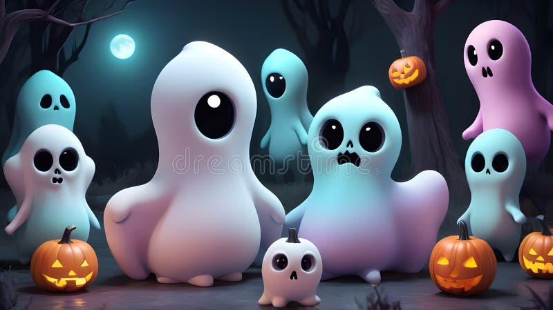 Animated Ghosts with Playful Energy in Halloween Scene Stock ...