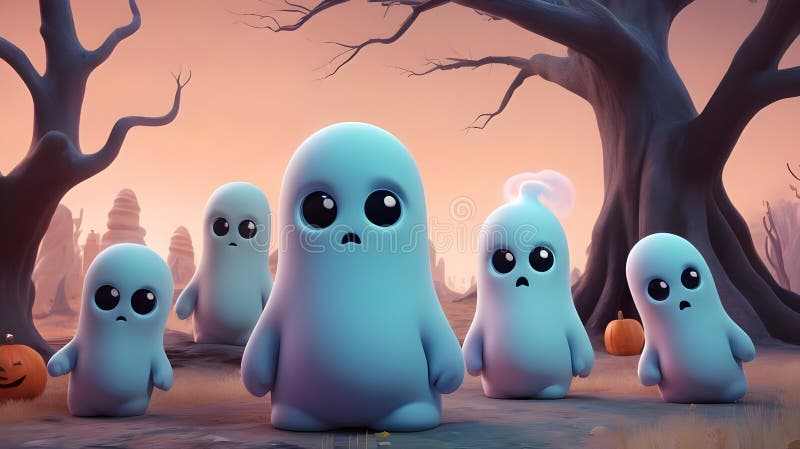 Lively Halloween Scene with Playful Ghostly Creatures Stock ...
