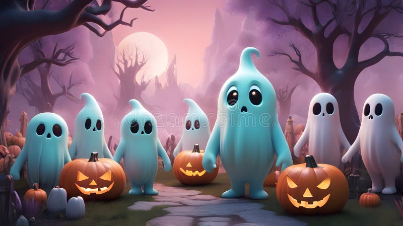 Spirited Halloween Ghosts with Playful Energy in 3d Stock Illustration ...