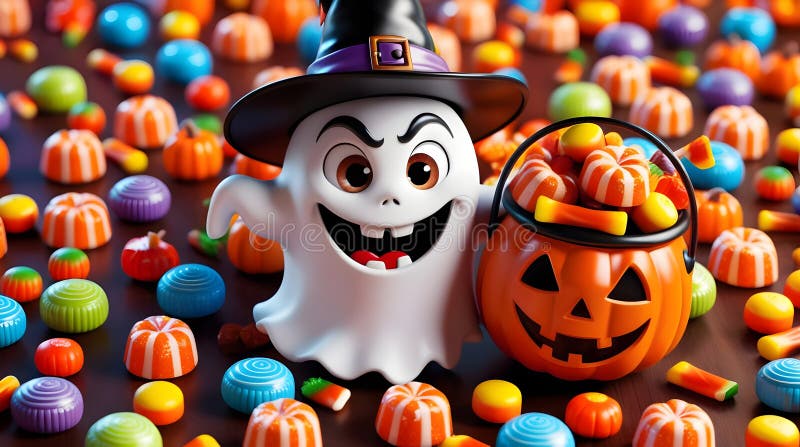 Funny and Playful Ghost and Pumpkins during Halloween Stock ...