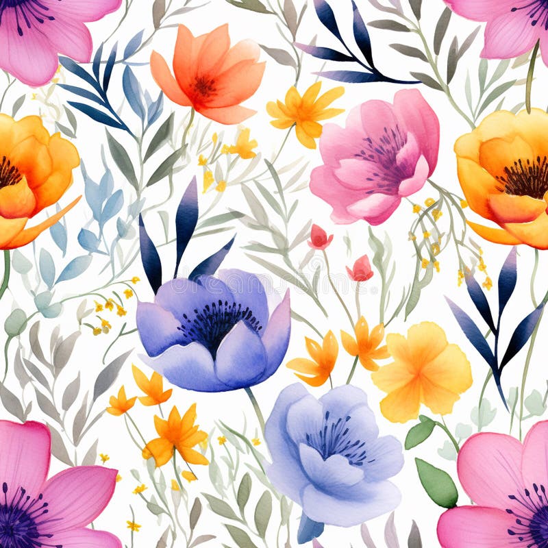 Whimsy in Bloom: Seamless Floral Illustration Stock Illustration ...