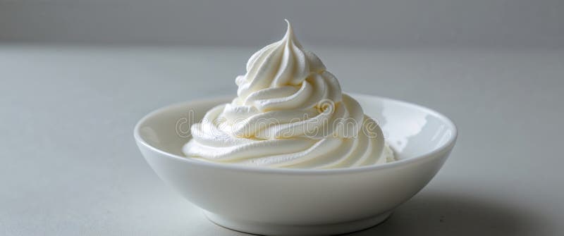Whipped Cream in Bowl Soft Fluffy Texture on Neutral Surface. Stock ...
