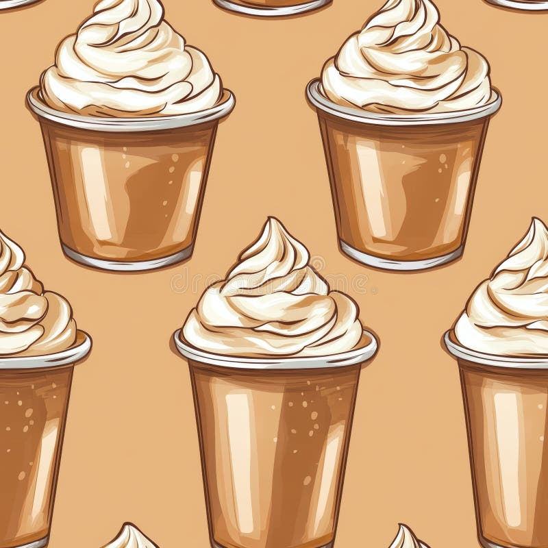 Whipped Cream Coffee Cup Seamless Pattern Design Stock Illustration ...