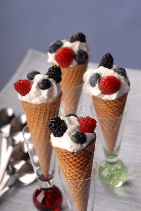 Whipped Cream Cones & Berries Stock Image - Image of tablescape, tasty ...