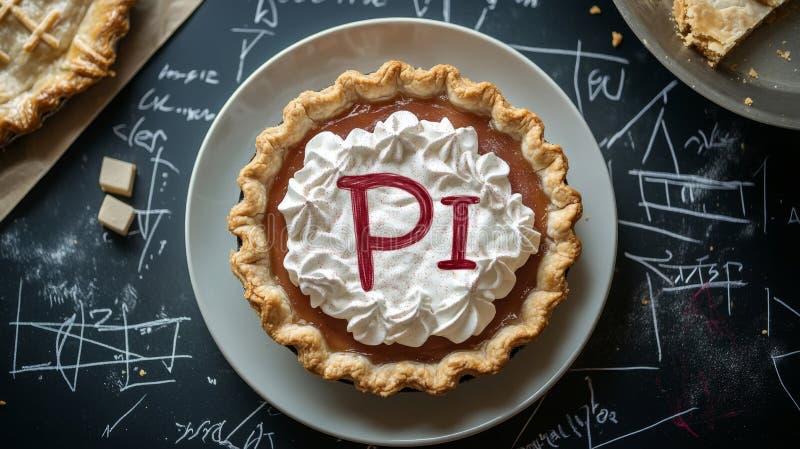 Whipped Cream Pie with Pi Symbol on Dark Chalkboard Background Stock ...