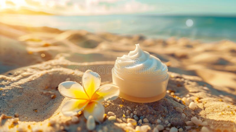 Whipped Cream on Sandy Beach with Flower Stock Image - Image of cream ...