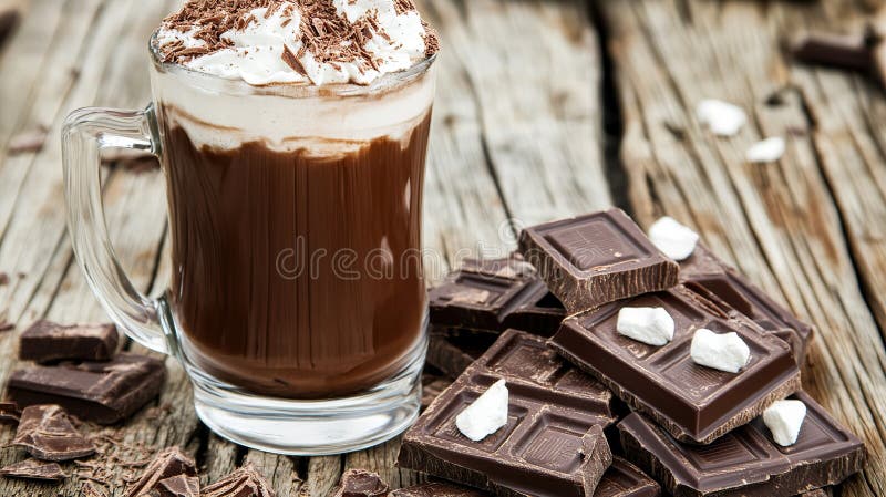 Whipped Hot Chocolate Rustic Wood Background Cocoa Stock Photo - Image ...