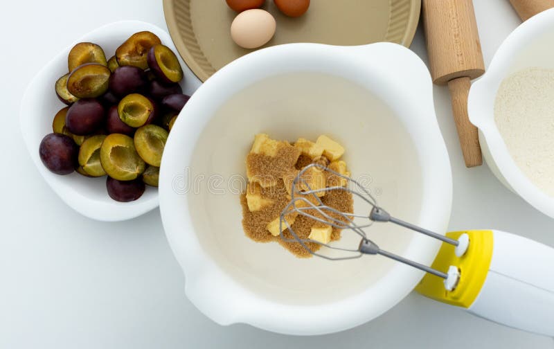 Whipped Plum Pie Batter in White Bowl Stock Image - Image of nutrient ...