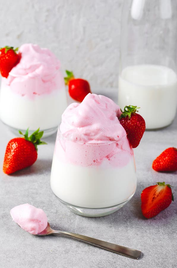 Whipped Strawberry Milk, Strawberry Milkshake, Dalgona Style Drink with ...