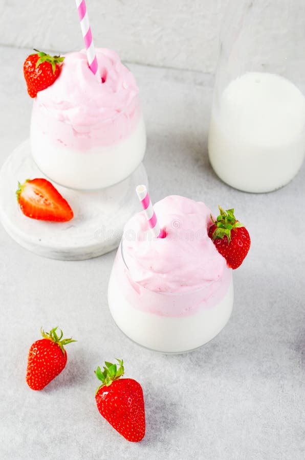 Whipped Strawberry Milk, Strawberry Milkshake, Dalgona Style Drink with ...
