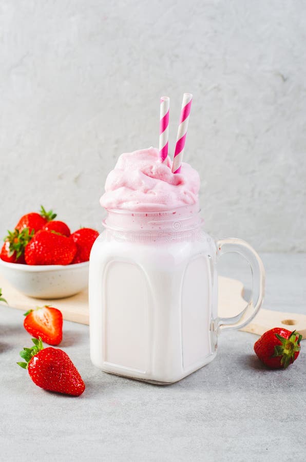 Whipped Strawberry Milk, Strawberry Milkshake, Dalgona Style Drink with ...