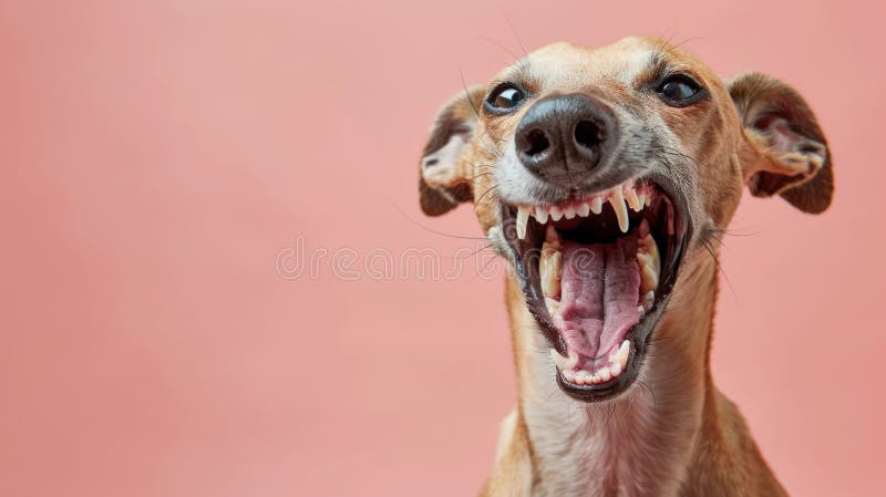 Whippet, Angry Dog Baring Its Teeth, Studio Lighting Pastel Background ...