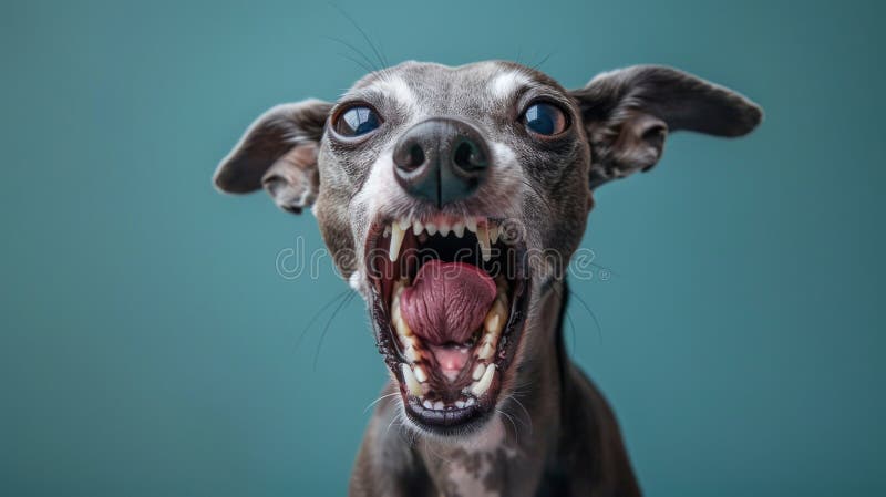 Whippet, Angry Dog Baring Its Teeth, Studio Lighting Pastel Background ...