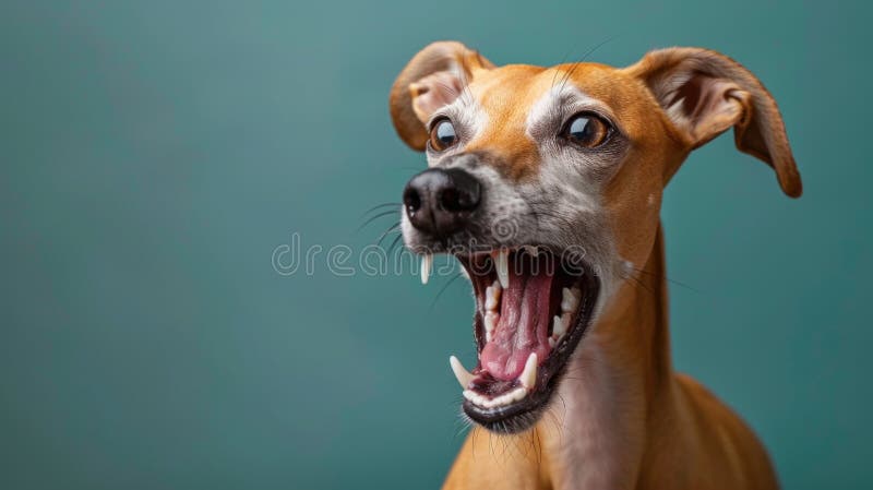 Whippet, Angry Dog Baring Its Teeth, Studio Lighting Pastel Background ...