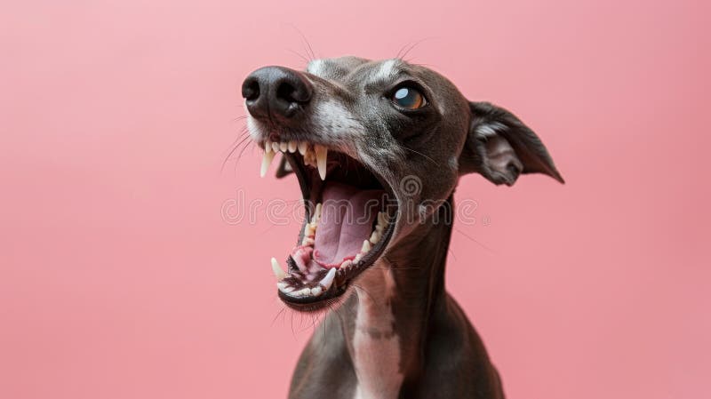Whippet, Angry Dog Baring Its Teeth, Studio Lighting Pastel Background ...