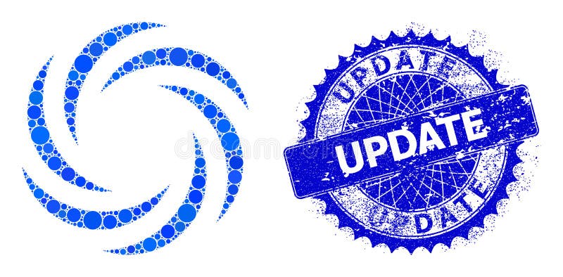 Vector Whirl Rotation Collage of Dots with Textured Update Stamp Seal ...
