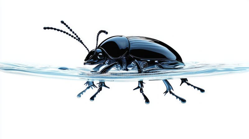 Whirligig Beetle Floats Effortlessly on a Thin Layer of Water, Its ...