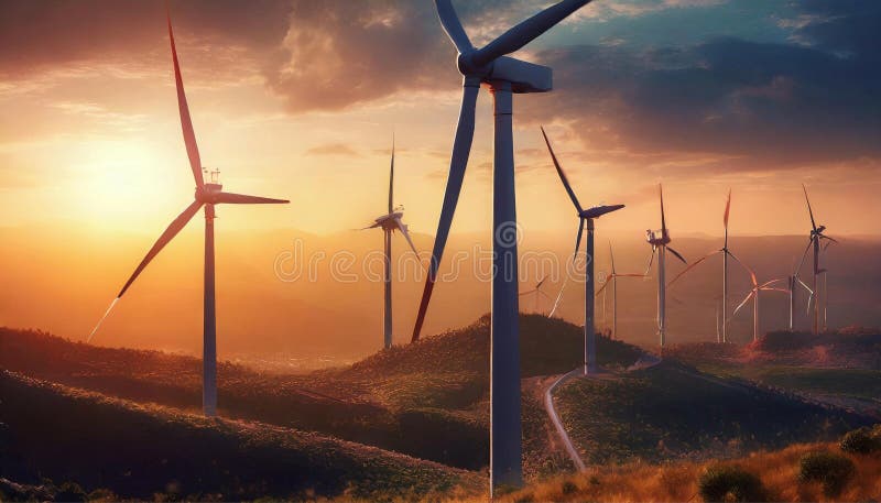 Whirling Blades: Wind Turbines in View Stock Image - Image of turbines ...