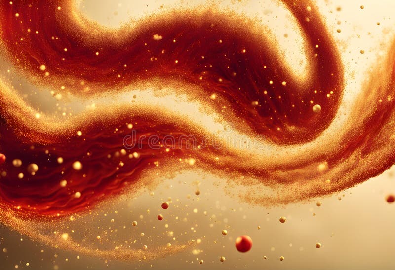 Whirling Gold Particles in Red Fluid Stock Illustration - Illustration ...